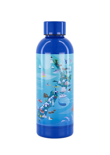 Metal Drink Bottle, Map of New Zeasland with icons - Adore Collection