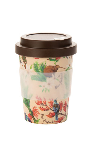 Bamboo Fibre Coffee Cup with NZ Birds and flower design - Adore Collection