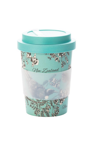 Bamboo Fibre Coffee Cup with NZ birds on pastel blue - Adore Collection