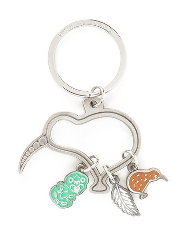 Key Ring - Metal cut out Kiwi with NZ charms - Adore Collection