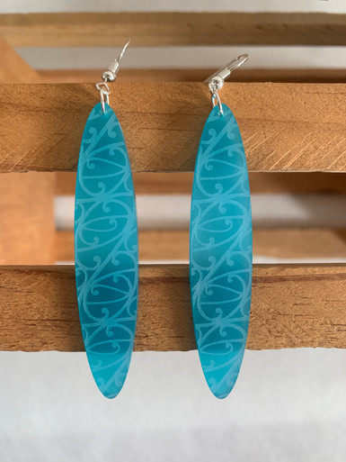 Aqua blue acrylic earrings with pitau design - Adore Collection