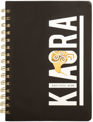 Notebook with NZ Kia Ora and Kiwi design on black cover - Adore Collection