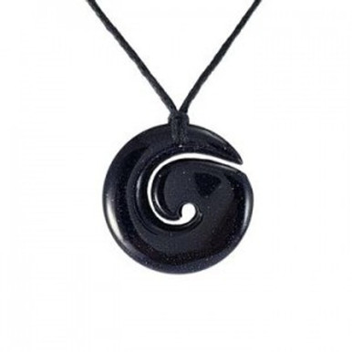 Blue Goldstone full circle Koru pendant on cord - Adore Collection