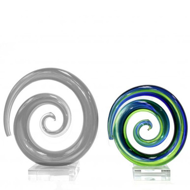 15cm blue and green glass full koru circle on clear glass base - Adore ...