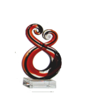 8cm tall handcrafted red and black glass intertwined koru on a clear ...