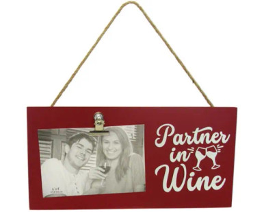 Red hanging sign with photo clip- Partner in wine - Adore Collection