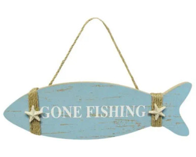 Fish shaped hanging sign "Gone fishing" - Adore Collection