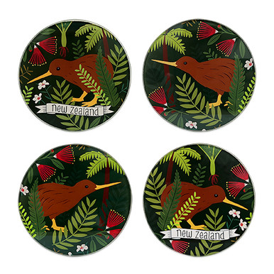 Set of 4 glass coasters with kiwi and native New Zealand plants - Adore ...