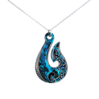New Zealand paua shell fish hook pendant with Maori design - Adore ...
