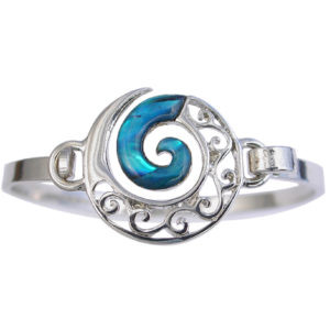 New Zealand paua shell koru bangle with filigree design - Adore Collection