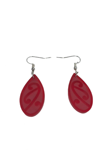 Red teardrop earrings with engraved pitau design - Adore Collection