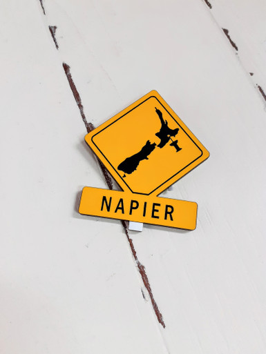 Handcrafted Napier yellow diamond shaped road sign fridge magnet ...