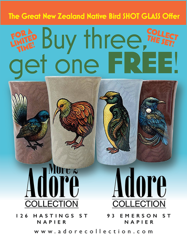 Set of 4 NZ Native Birds shot glasses (Buy 3 and get the fourth one ...