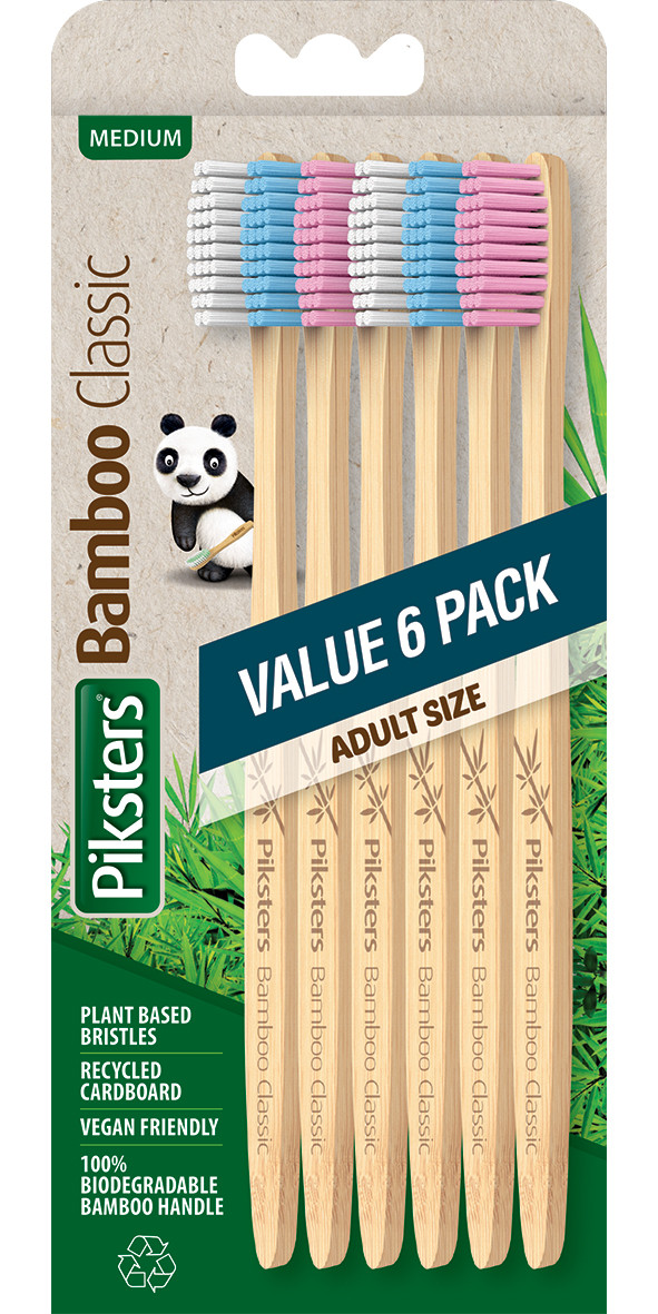 Piksters Bamboo Classic Toothbrush 6 Brush Box Med - Piksters