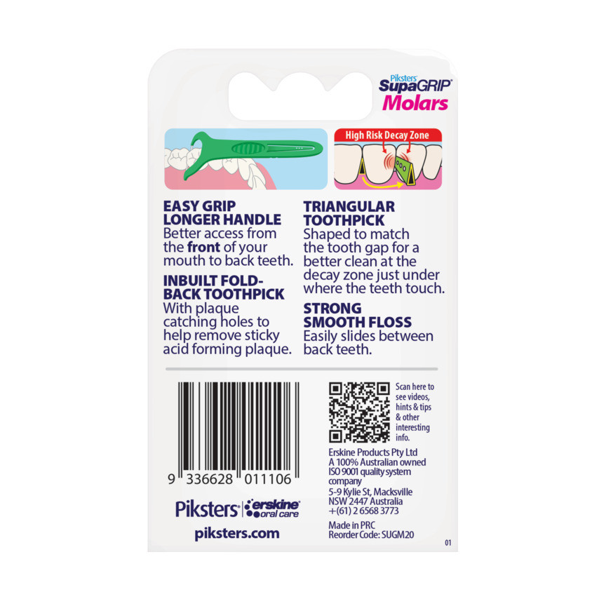 Piksters SupaGRIP Floss Picks Molar 20pk - Piksters