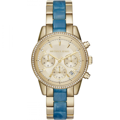 Michael Kors Gold PVD Blue Acetate Bracelet Watch MK6328