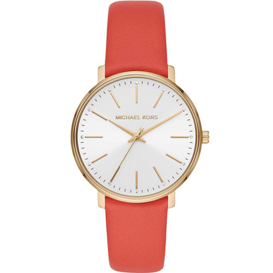 Michael Kors Ladies Pyper Red Leather Strap Watch MK2892