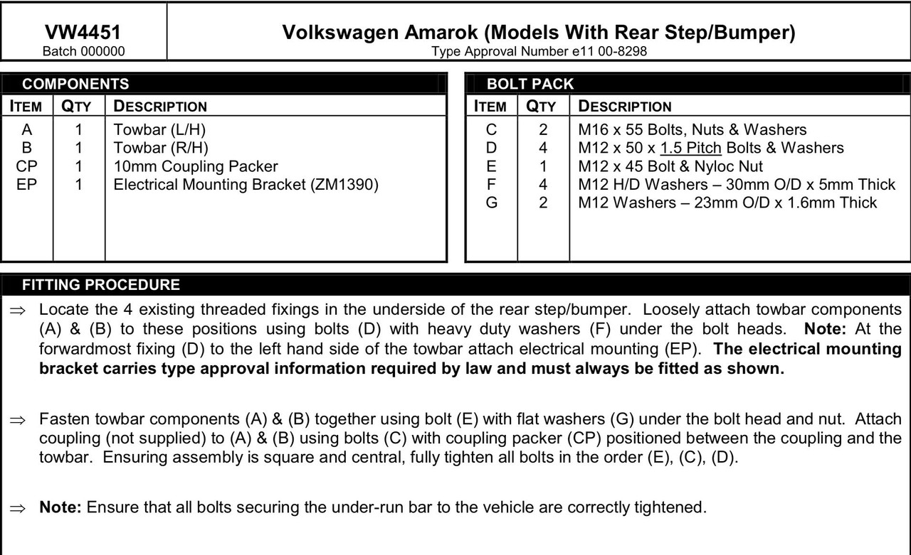 Buy Tow Bar for Volkswagen Amarok, Fits ALL Models - Swan Neck