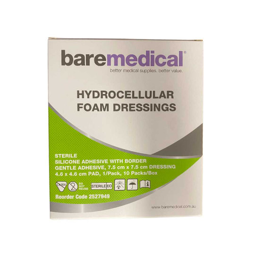 Baremedical Hydrocellular Foam Dressings 7.5x7.5cm - 10 Pack