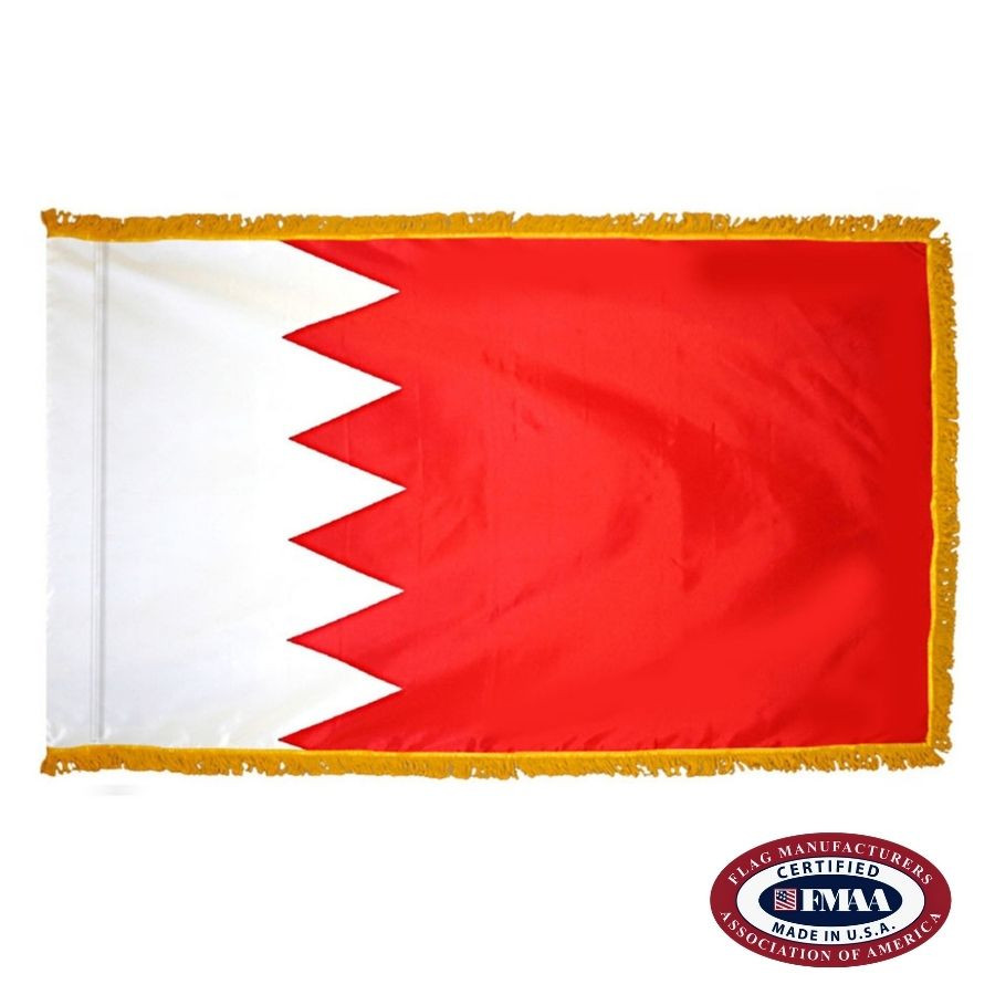 Bahrain Flag with Gold Fringe - Indoor Bahrain Flag For Sale