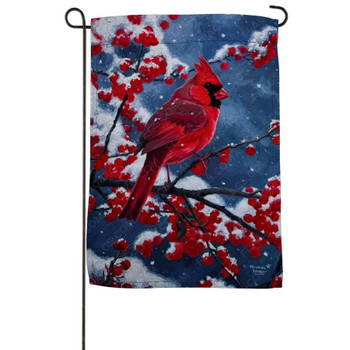 Red Cardinal Suede Garden Flag - Winter Flags - Flags.com