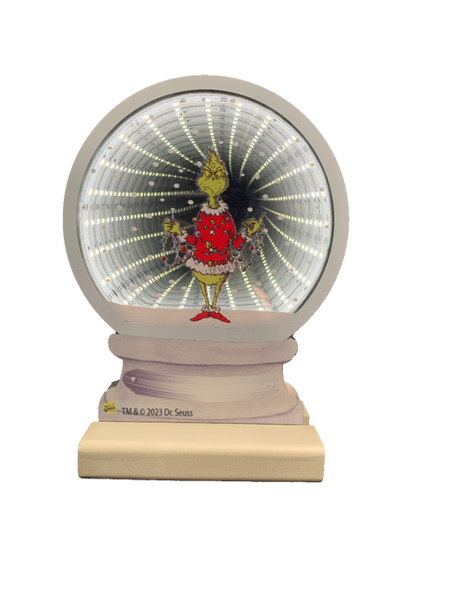 Dr Seuss 20cm Infinity Snow Globe Grinch and Garland - Uncle Pete's Toys