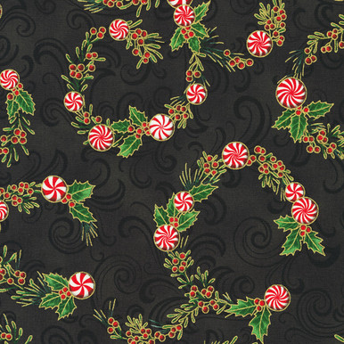 Robert Kaufman Peppermint Twist – Peppermint Sprigs Black