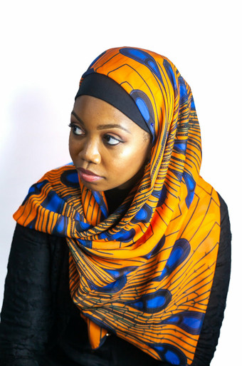 African Print Chiffon Hijab - Navy Drops - Al-Mujalbaba Hijabs