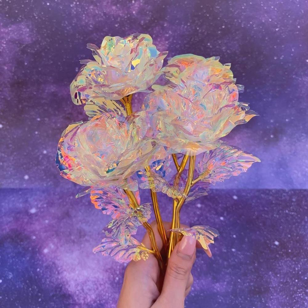 Galaxy Rose Flower 24k Gold Picture Frame Stand Crystal Gift Glass Mom