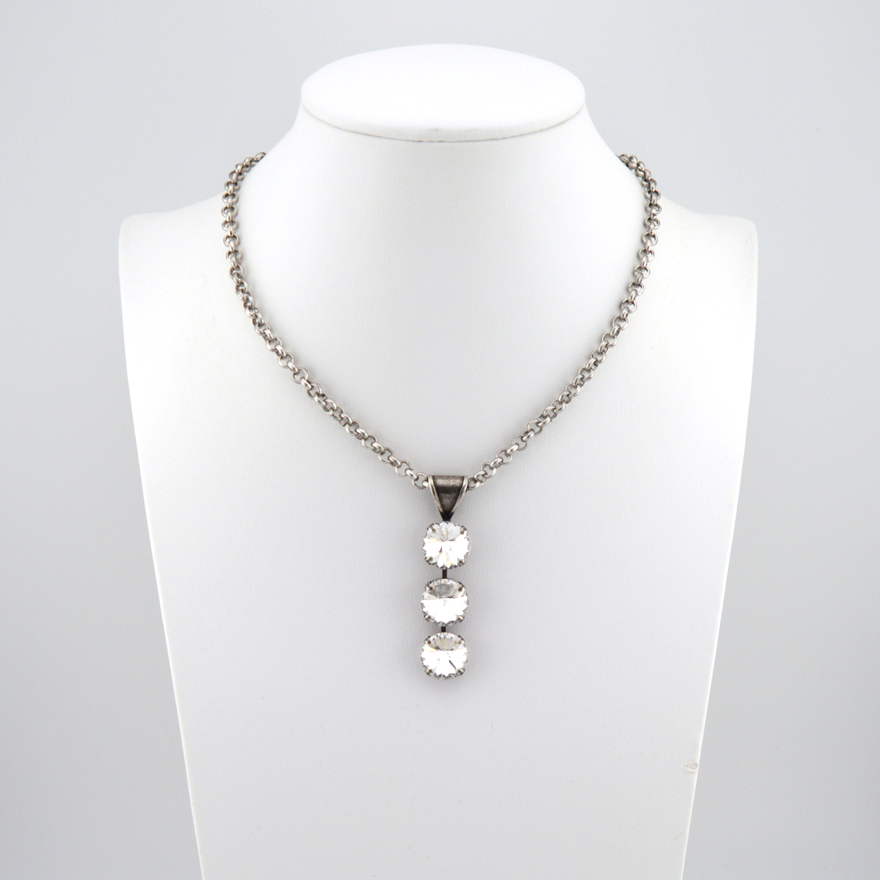 Classic Crystal 12mm 3-Crystal Bail Pendant Necklace