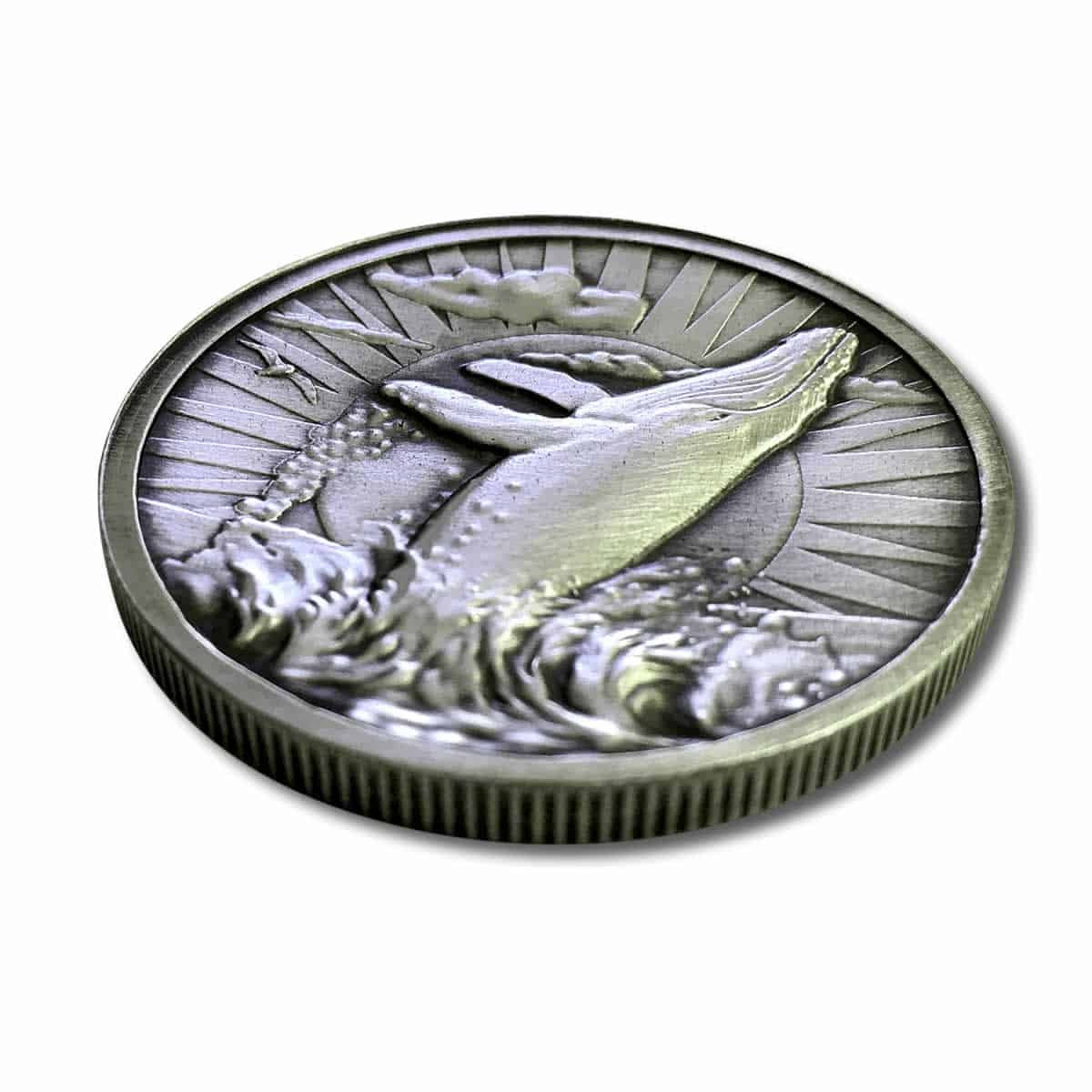 1 oz .999 Fine Silver - Humpback Whale Ultra High Relief with Gift Box ...