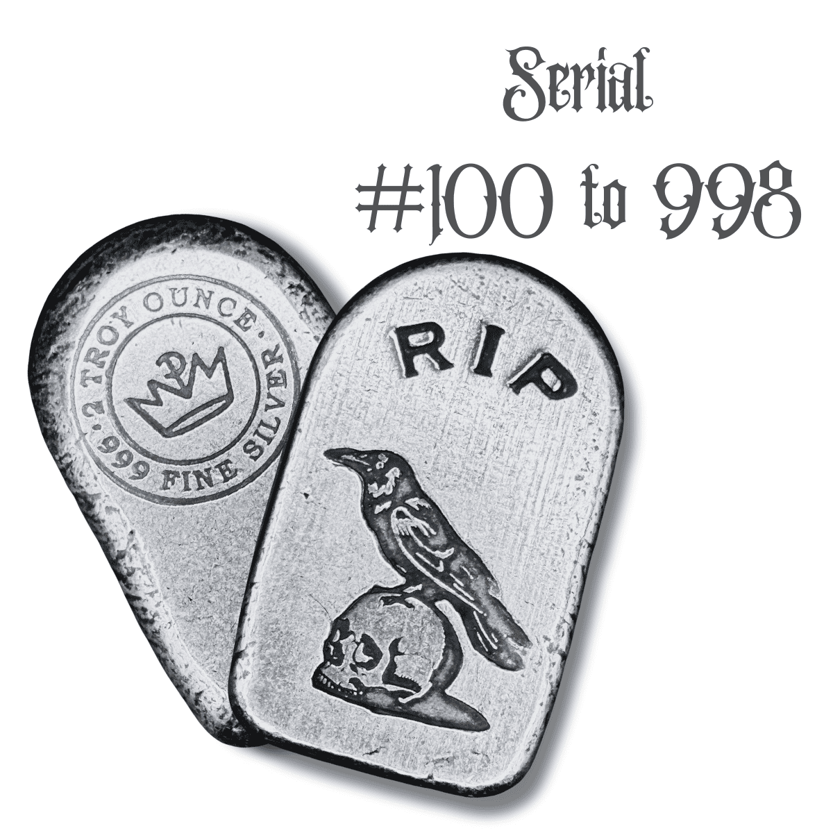 2 oz .999 Fine Silver - Limited Edition Skull and Raven Tombstone Bar ...