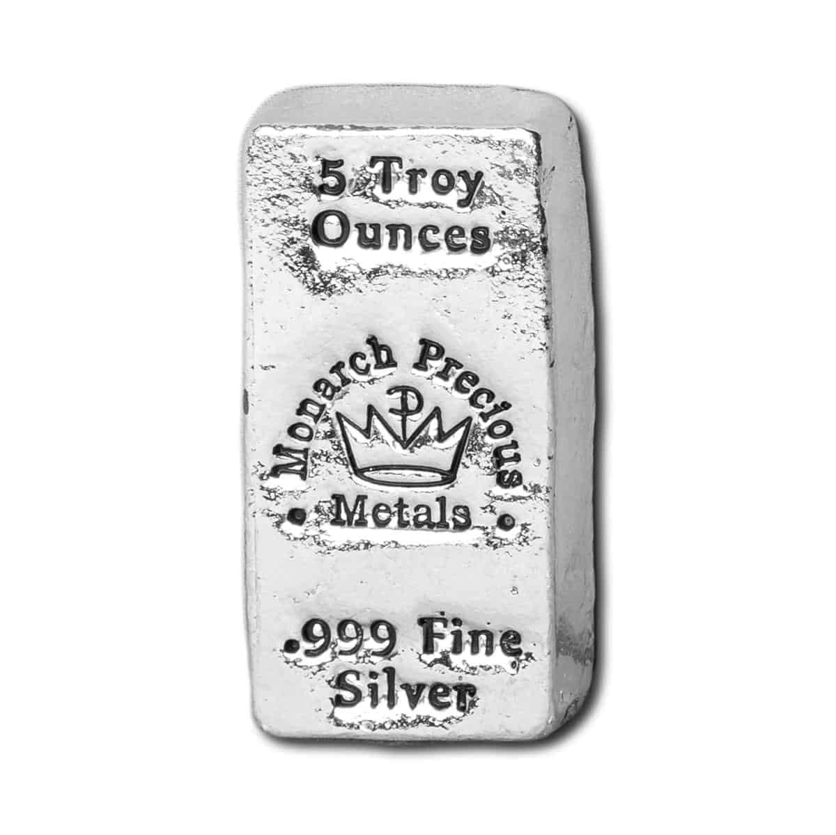 5 oz .999 Fine Silver Bar - Monarch Poured - Monarch Precious Metals