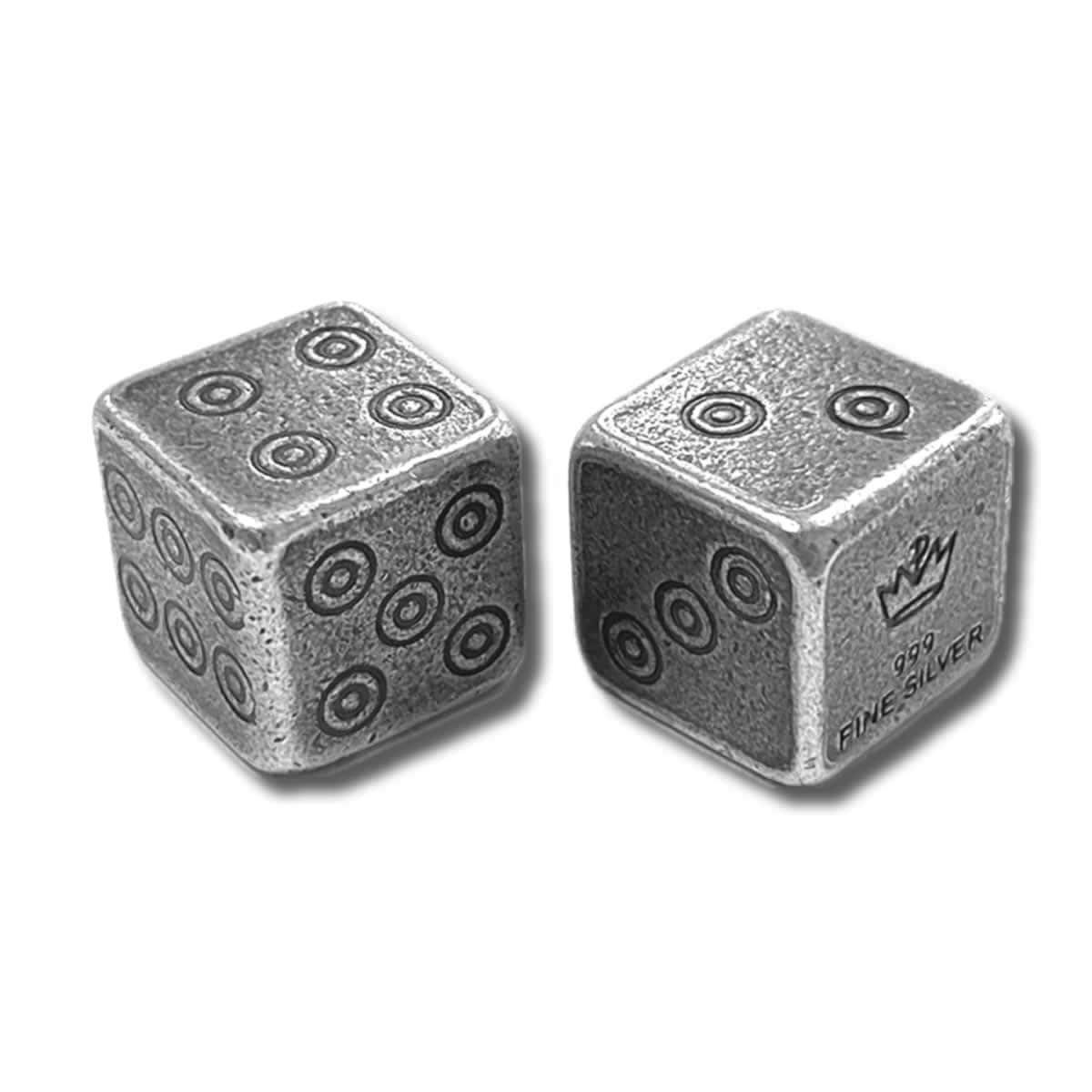 Pair of .999 Fine Silver Handcrafted Gaming Dice with Wooden Box - Viking Design - Monarch ...