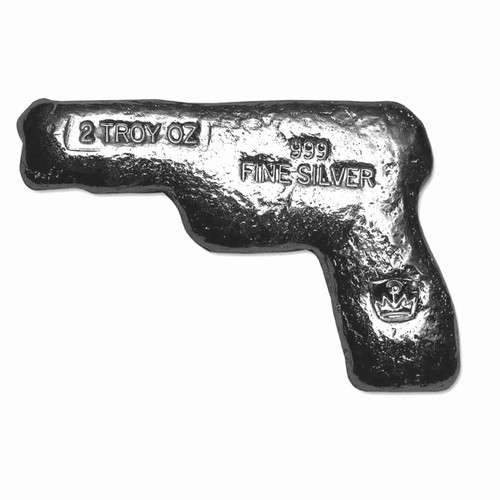 2 oz .999 Fine Silver Gun - 3D Poured Bar Pistol Handgun - Monarch ...
