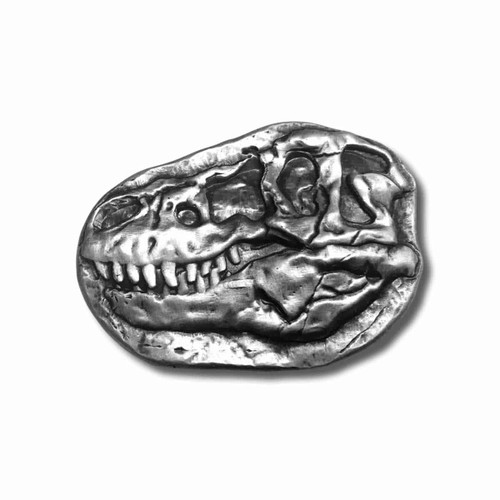 3 oz .999 Fine Silver - T-Rex Dinosaur Fossil Skull Bar with Wood Crate ...