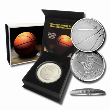 1 oz .999 Fine Silver - Curved Domed 3D Round - Basketball w/Capsule ...