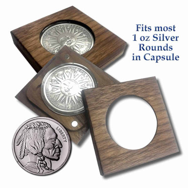 New Solid Walnut Wood Window Display Gift Box for 1 oz Silver Rounds w ...
