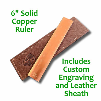6 inch Pure Solid Copper Ruler with Custom Engraving and Leather Sheath ...