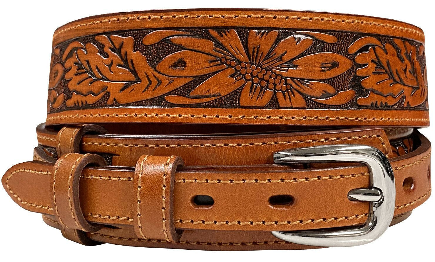 Genuine Full Grain Leather Floral Tooled Engraved Western Ranger Belt ...