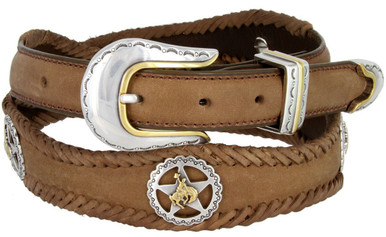 Texas Star Bronco Rider Conchos Crazy Horse Scalloped Genuine Leather ...