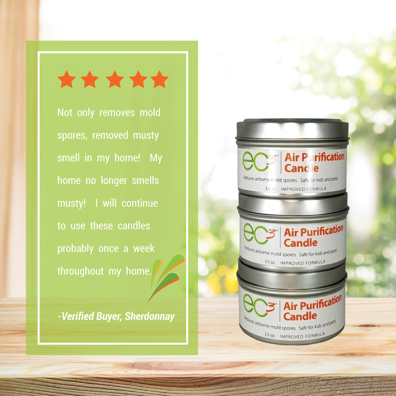 EC3 Air Purification Candle 3 Pack | Reduce the Mold Count in Your Home