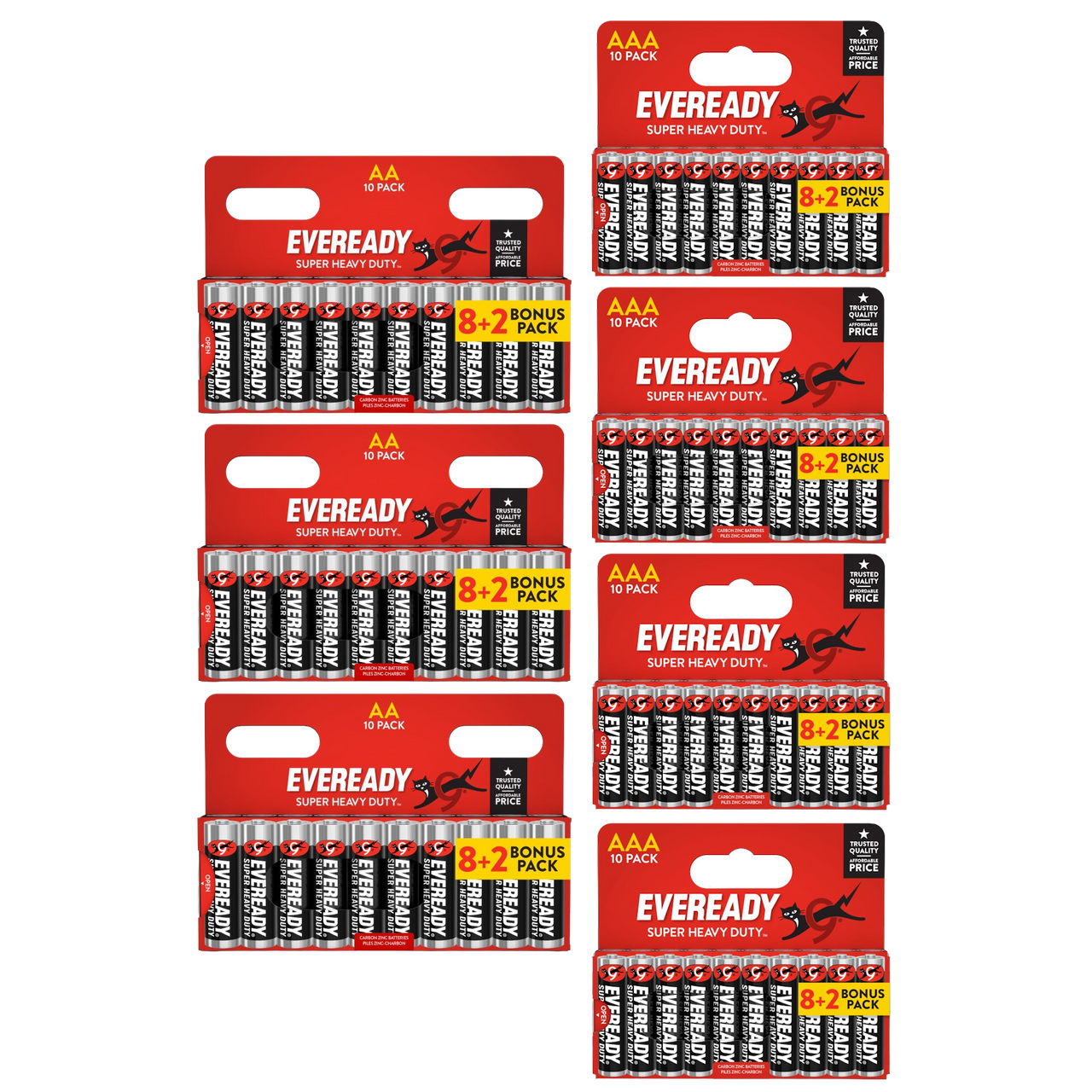 Eveready Super Heavy Duty AA & AAA Zinc Batteries – 30x AA + 40x AAA ...