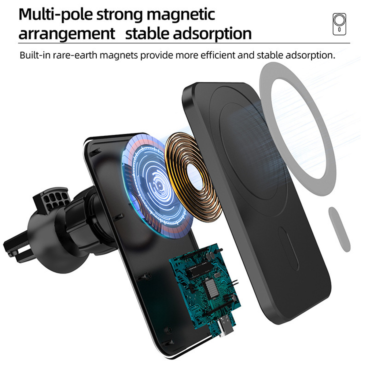 White Wireless Magnetic Mobile Phone Car Charger Vent Mount