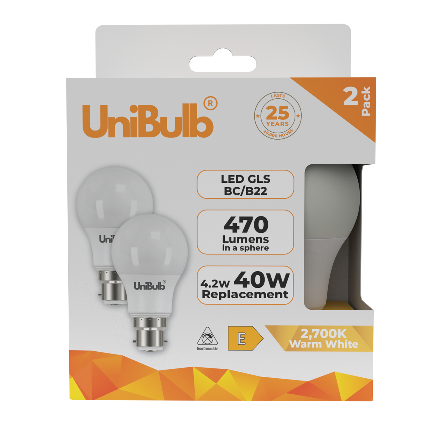 UniBulb LED GLS B22 470lm 4.2W Replaces 40W 2700K (Warm White) Light ...