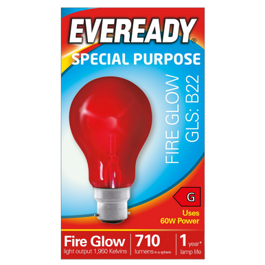 Eveready B22 GLS 60W 1950k Fireglow Red Light Bulb - Pack of 1