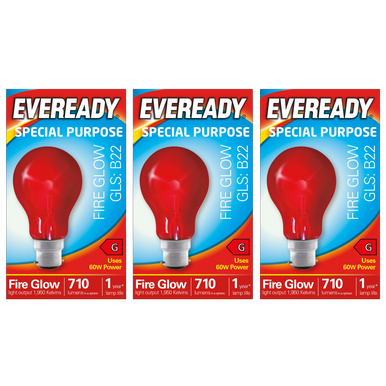 Eveready B22 GLS 60W 1950k Fireglow Red Light Bulb - Pack of 3