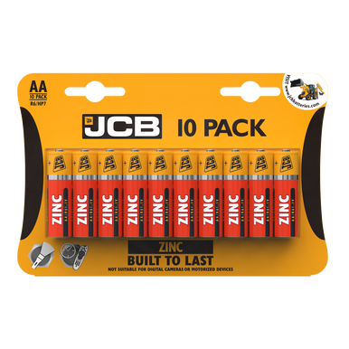 JCB AA Zinc Carbon Batteries – Pack of 10 | Reliable Everyday Power