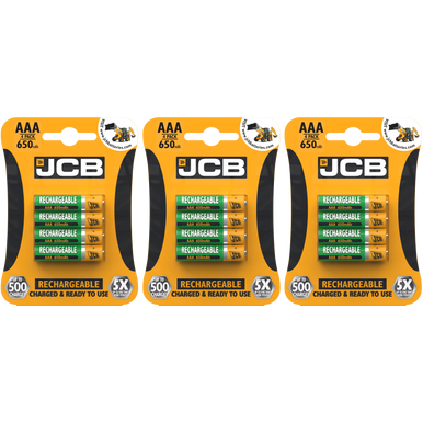 JCB AAA 650mAh Rechargeable Batteries – 12 Pack (3x4)