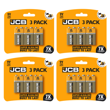 JCB 9V Alkaline Batteries – 4x Pack of 3 (12 Total) | Long-Lasting ...
